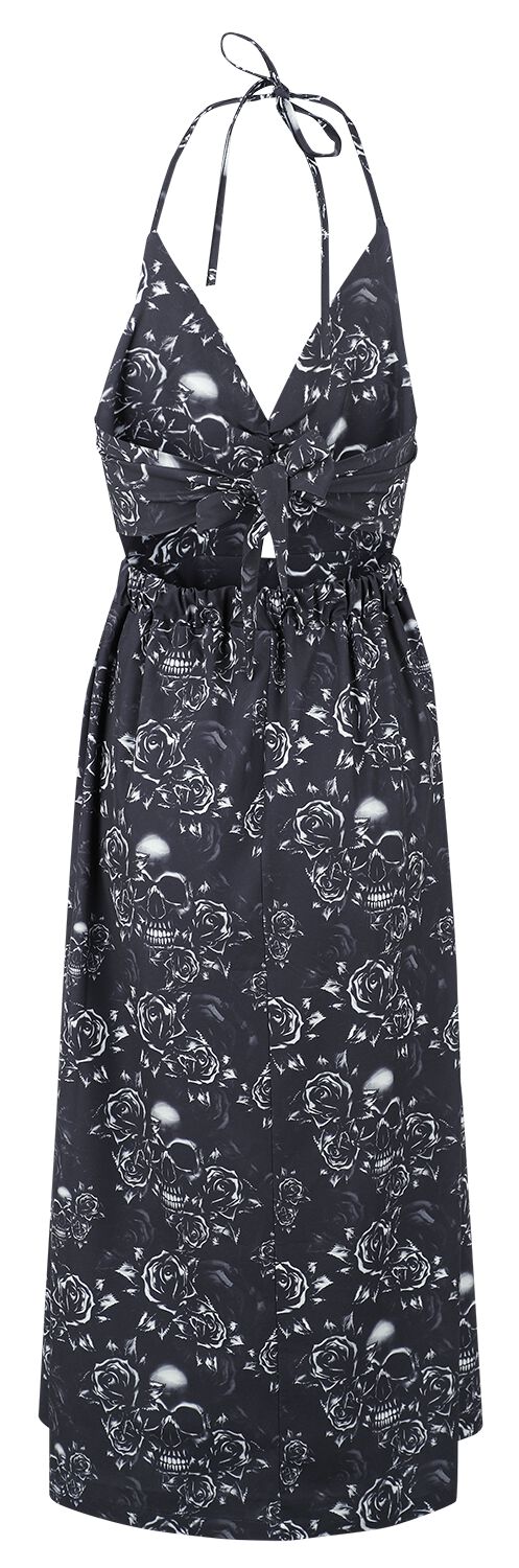 Double Slit Dress with Roses and Skulls | Black Premium by EMP Robe ...