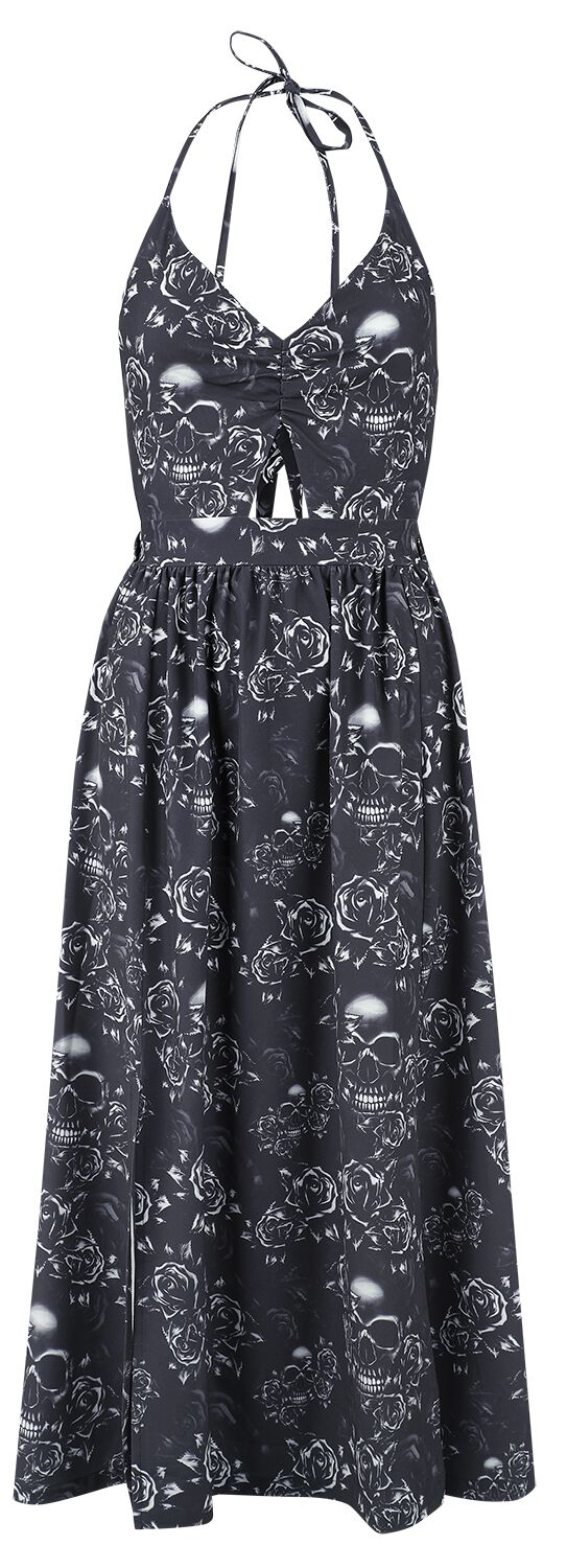 Double Slit Dress with Roses and Skulls | Black Premium by EMP Robe ...