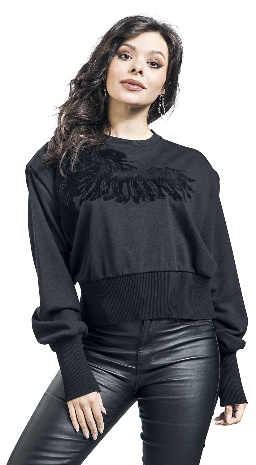 Sweat Crop Top avec Imprimé Corbeau | Black Premium by EMP Sweat-shirt ...